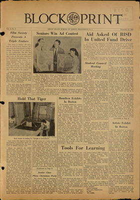 "Blockprint November 12, 1957" by Students of RISD and RISD Archives